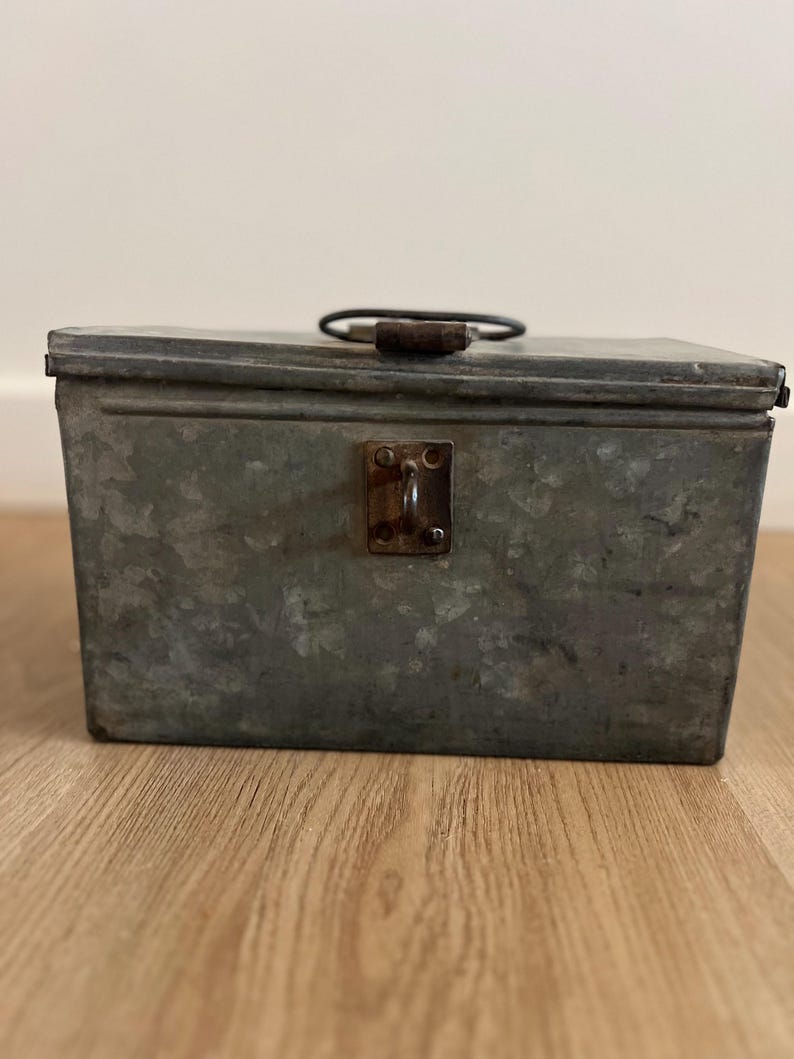 Vintage Gray Galvanized Metal Box - Etsy