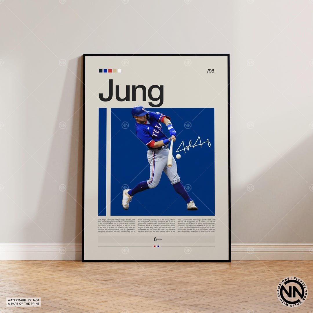 Josh Jung Poster, Texas Rangers Poster, Baseball Prints, Sports Poster ...