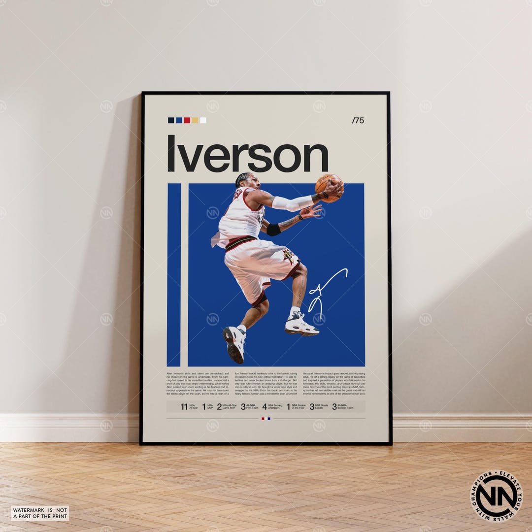 Allen Iverson Poster, Philadelphia 76ers Print, NBA Poster, Sports ...