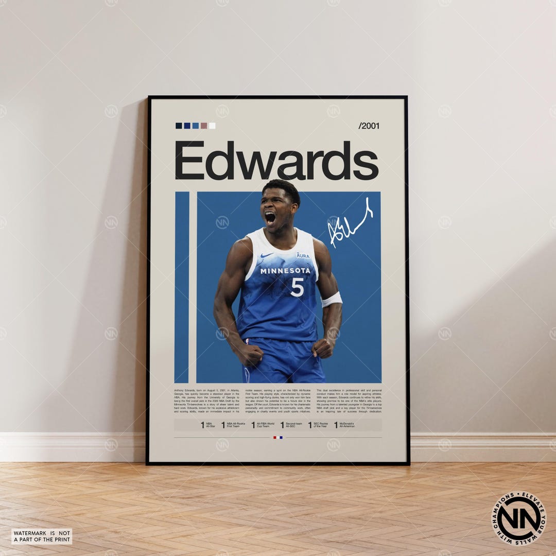 Anthony Edwards Poster, Timberwolves Print, NBA Poster, Sports Poster ...