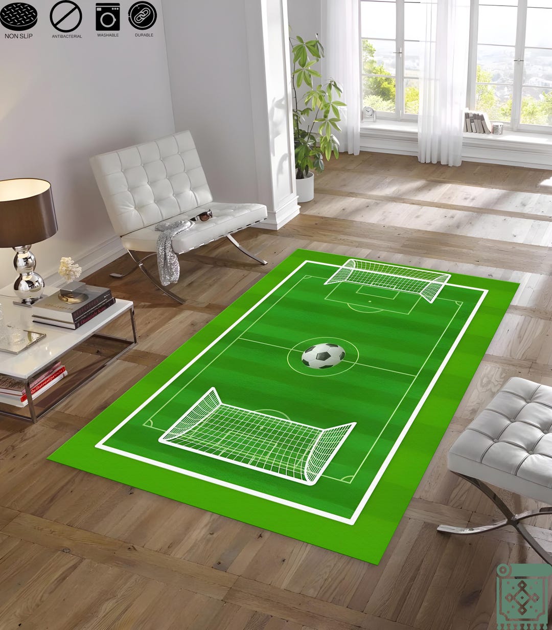 Green Soccer Field Rug | Football | Soccer Field Area Rug | Washable ...