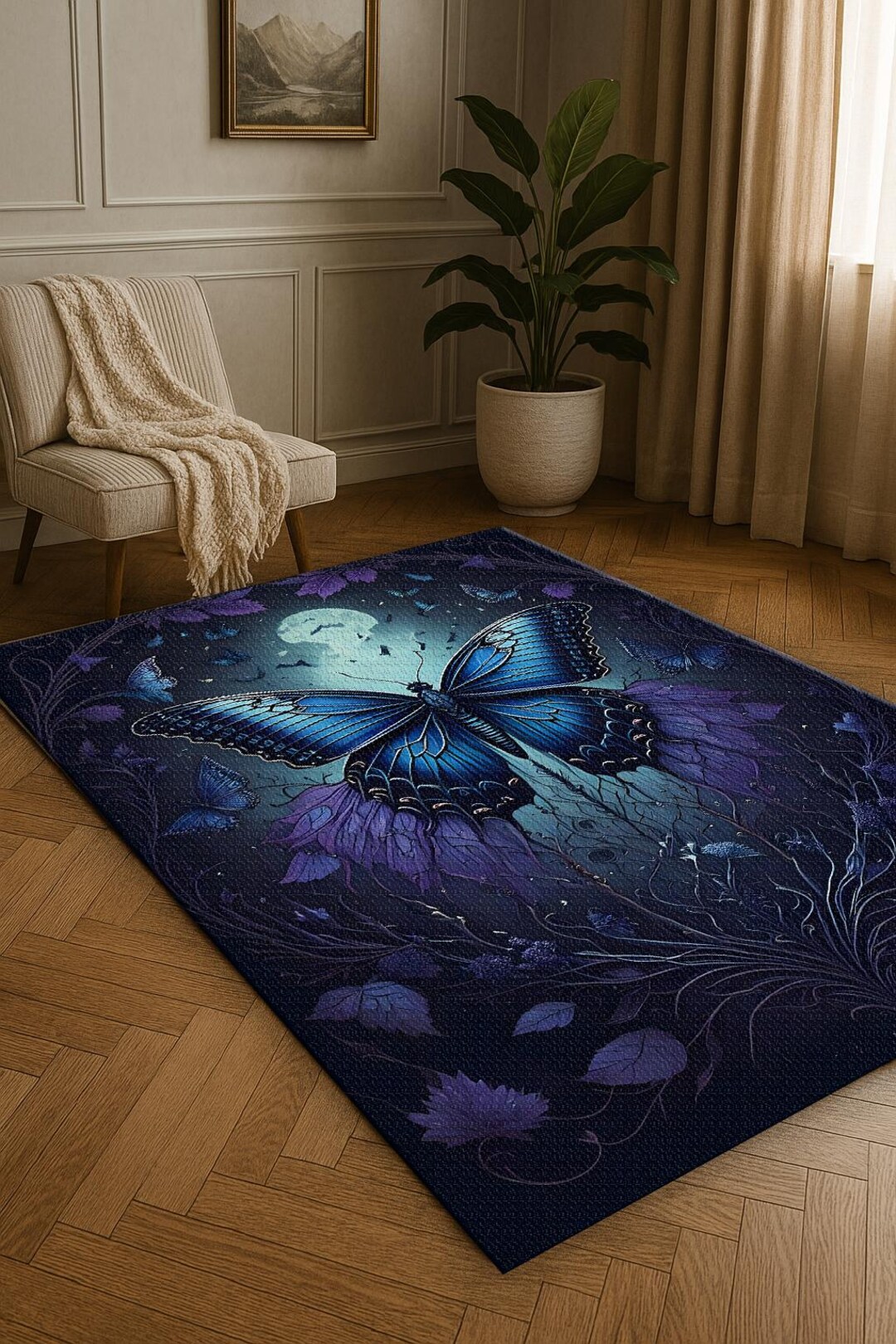 Colorful Butterfly Rugs | Dark Blue Decor Rug | Butterfly Decor ...
