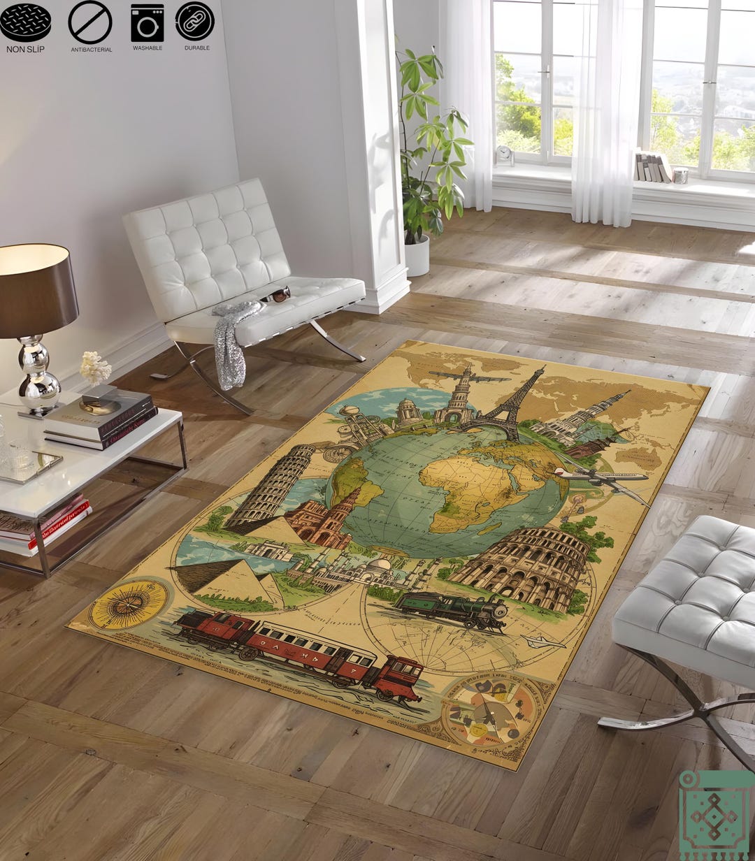 The World Rug | Map Pattern Rug | Vintage World Map Rugs | Old Map Rug ...
