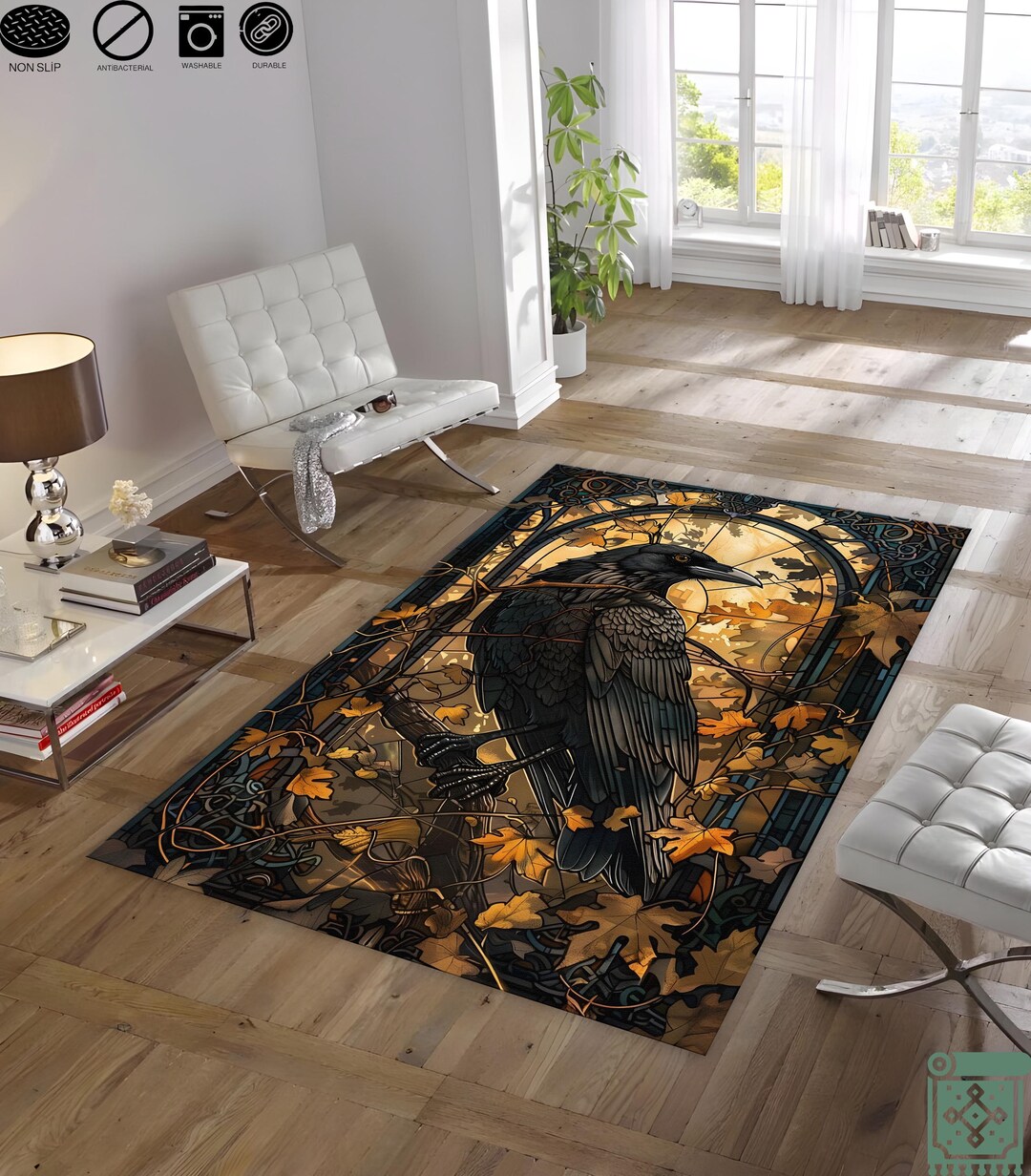 Gothic Raven Rug | Dark Academia Decor | Gold and Black Carpet ...