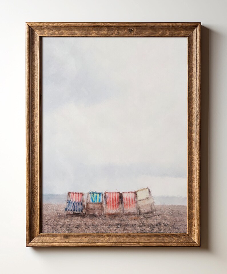 Vintage Beach Chairs Art Print - Minimalist Coastal Digital Download ...