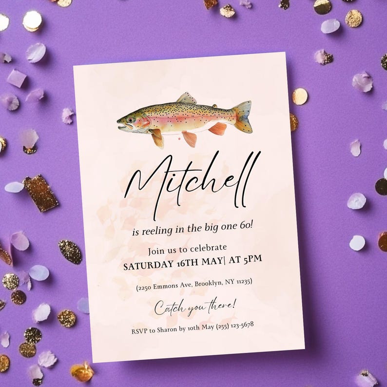 Fishing Birthday Invitation: Trout Theme Party, Editable Canva Template ...