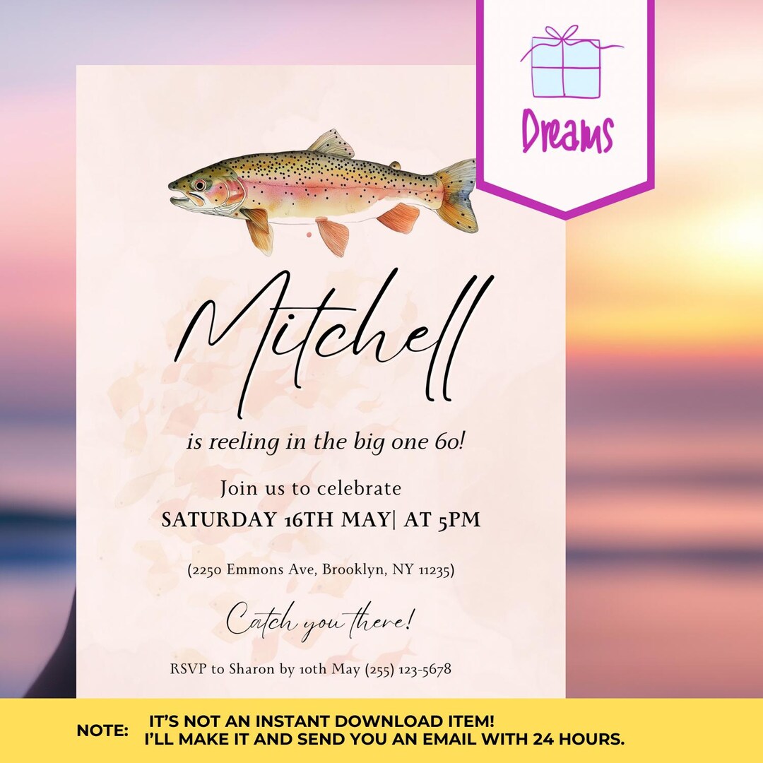 Fishing Birthday Invitation, Fishing Theme Party Invite, Digital ...