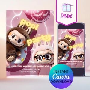 Labubu Pool Party Birthday Invitation - Etsy