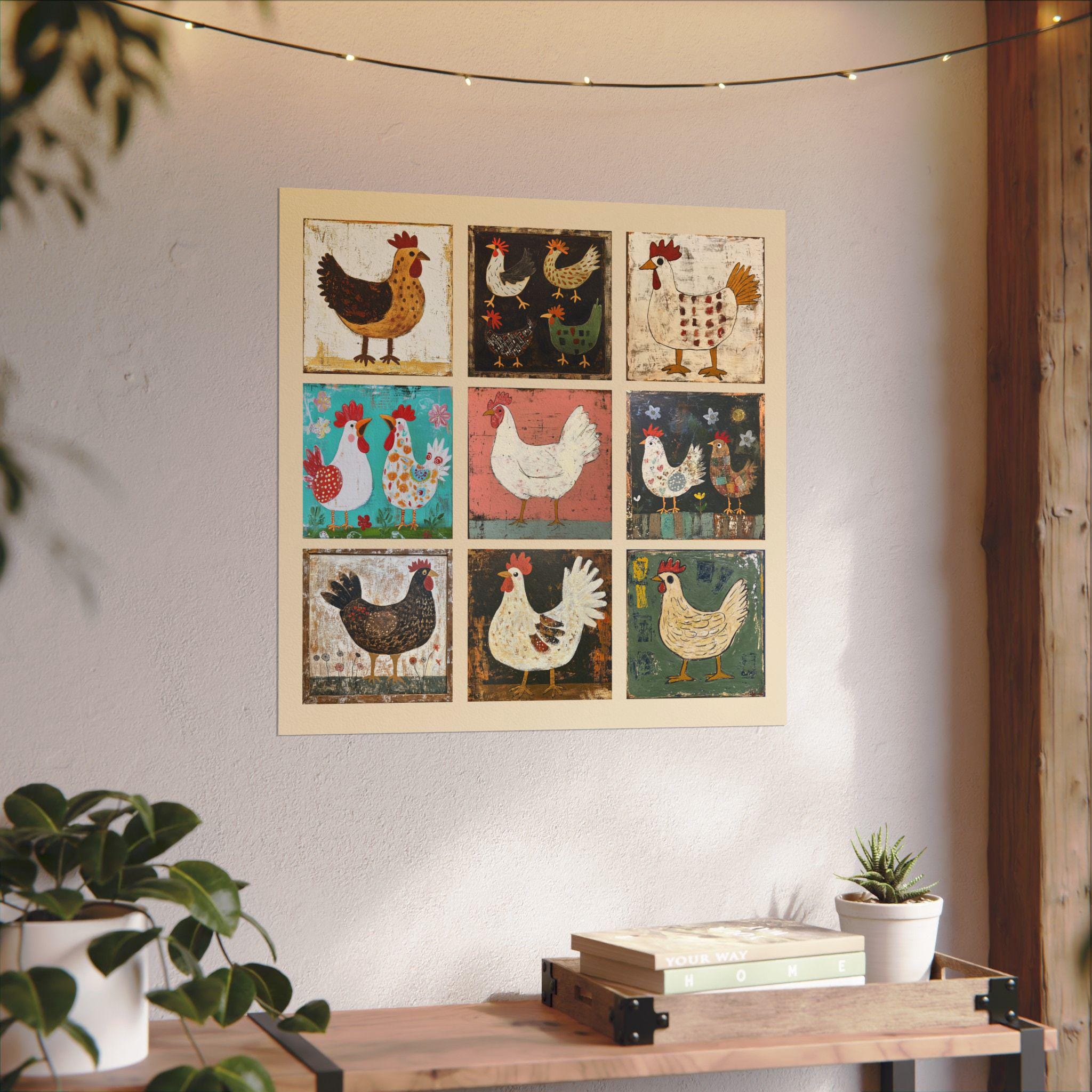 Primitive Chicken Poster, Farmhouse Kitchen Wall Art - Etsy