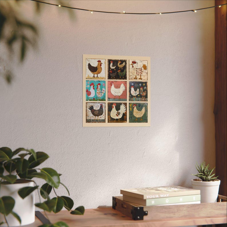 Primitive Chicken Poster, Farmhouse Kitchen Wall Art - Etsy