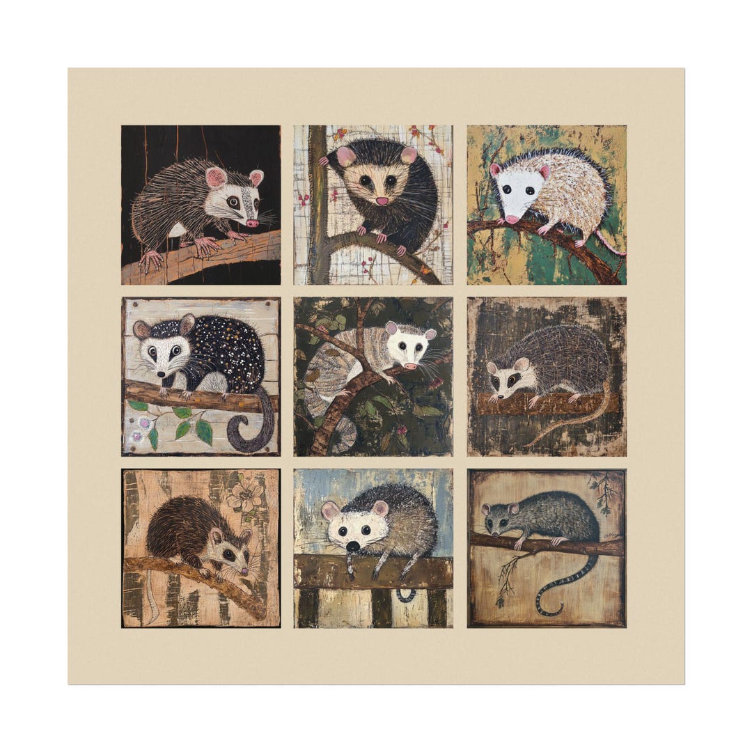 Opossum Poster Print, Primitive Naive Opposum Wall Art Decor, Possum ...
