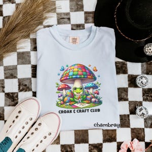 Colorful Mushroom Froggie Shirt, Whimsical Crafting Club Tee, Patchwork ...
