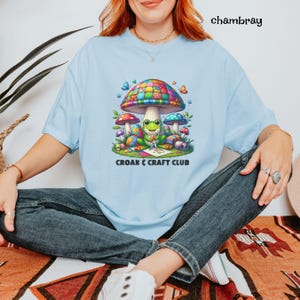 Colorful Mushroom Froggie Shirt, Whimsical Crafting Club Tee, Patchwork ...