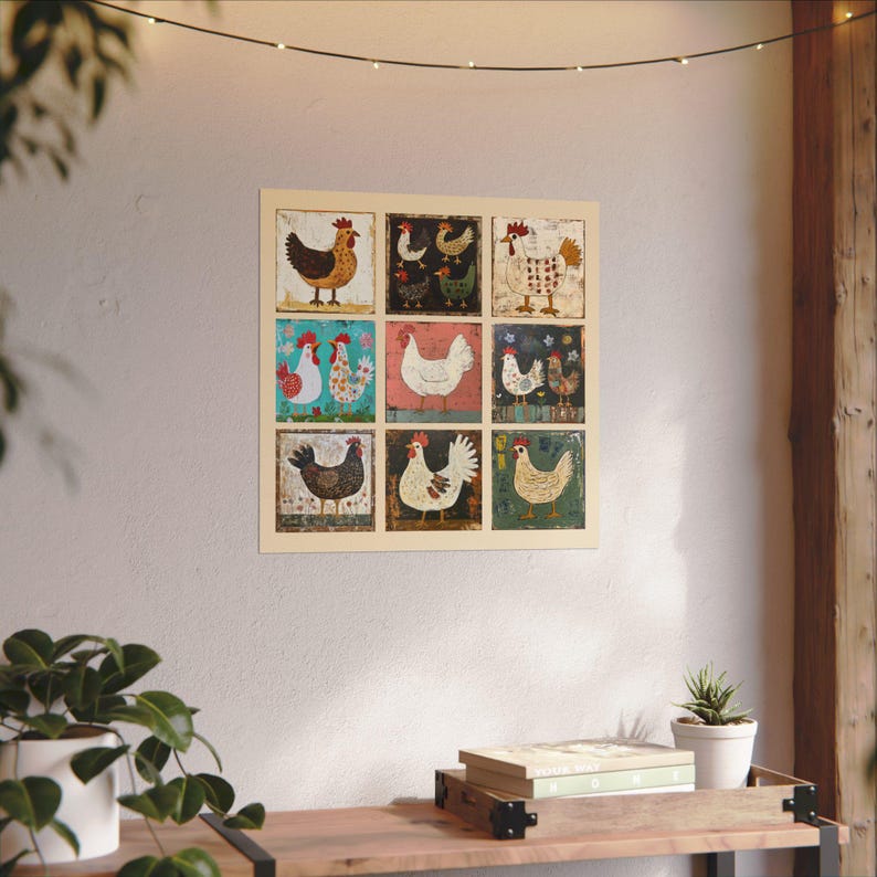 Primitive Chicken Poster, Farmhouse Kitchen Wall Art - Etsy