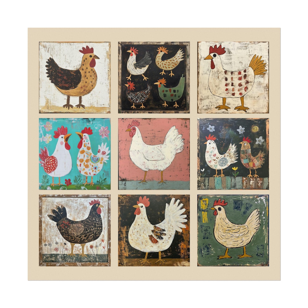 Primitive Chicken Poster, Farmhouse Kitchen Wall Art - Etsy
