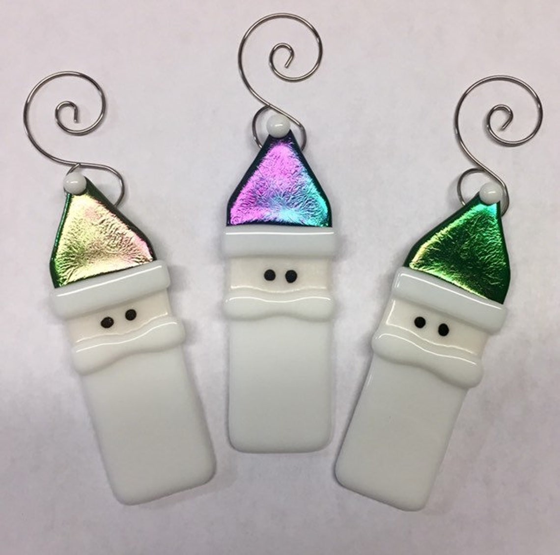 Rainbow Hat Santa Fused Glass Ornaments Set of 3 - Etsy
