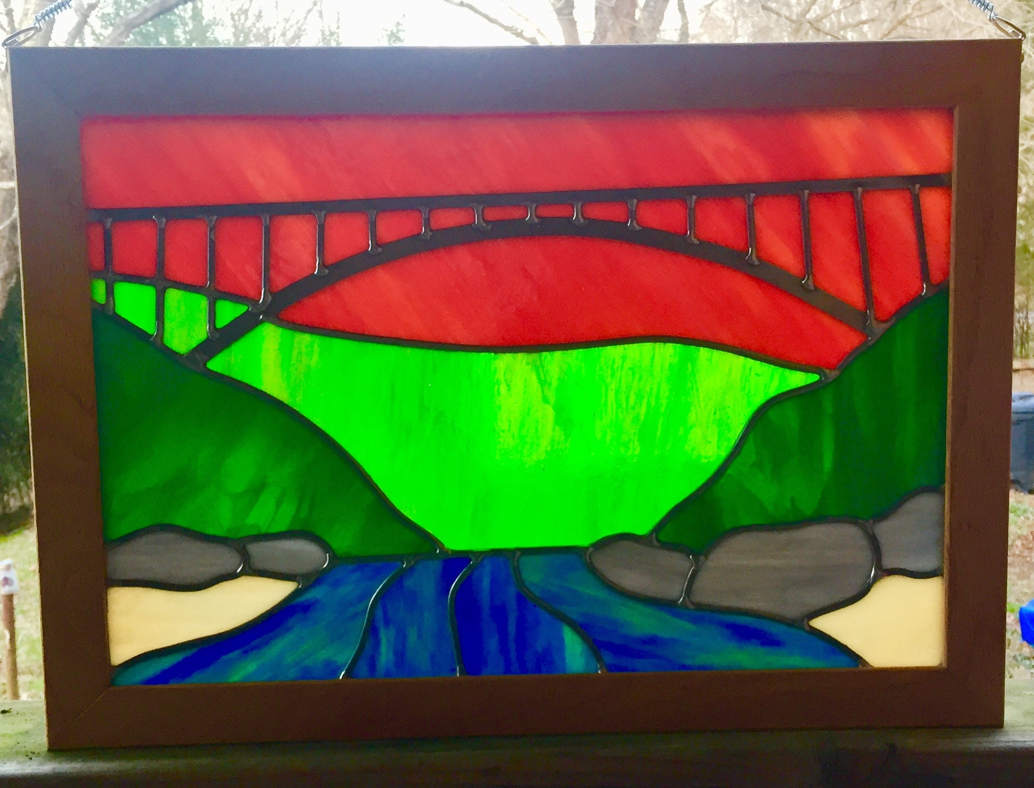 New River Gorge Bridge Sunset Sky Stained Glass Panel Framed - Etsy
