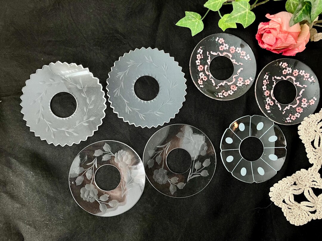 Choice Candle Bobeches Clear Glass Pink Flowers Etched Leaves Roses ...