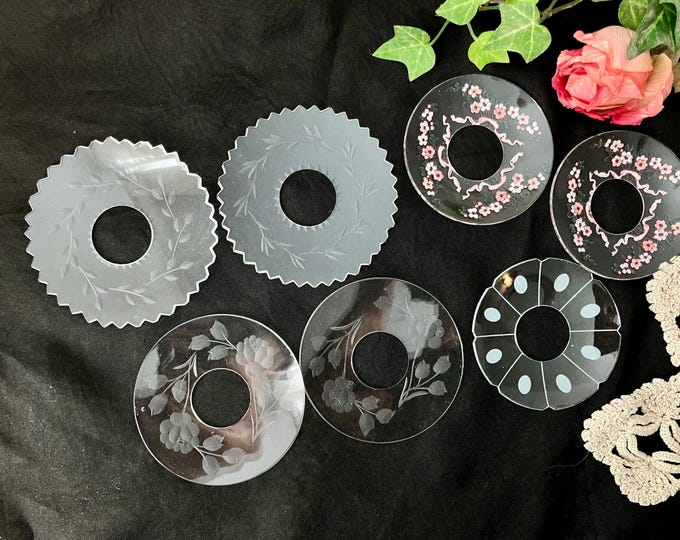 Choice Candle Bobeches Clear Glass Pink Flowers Etched Leaves Roses ...