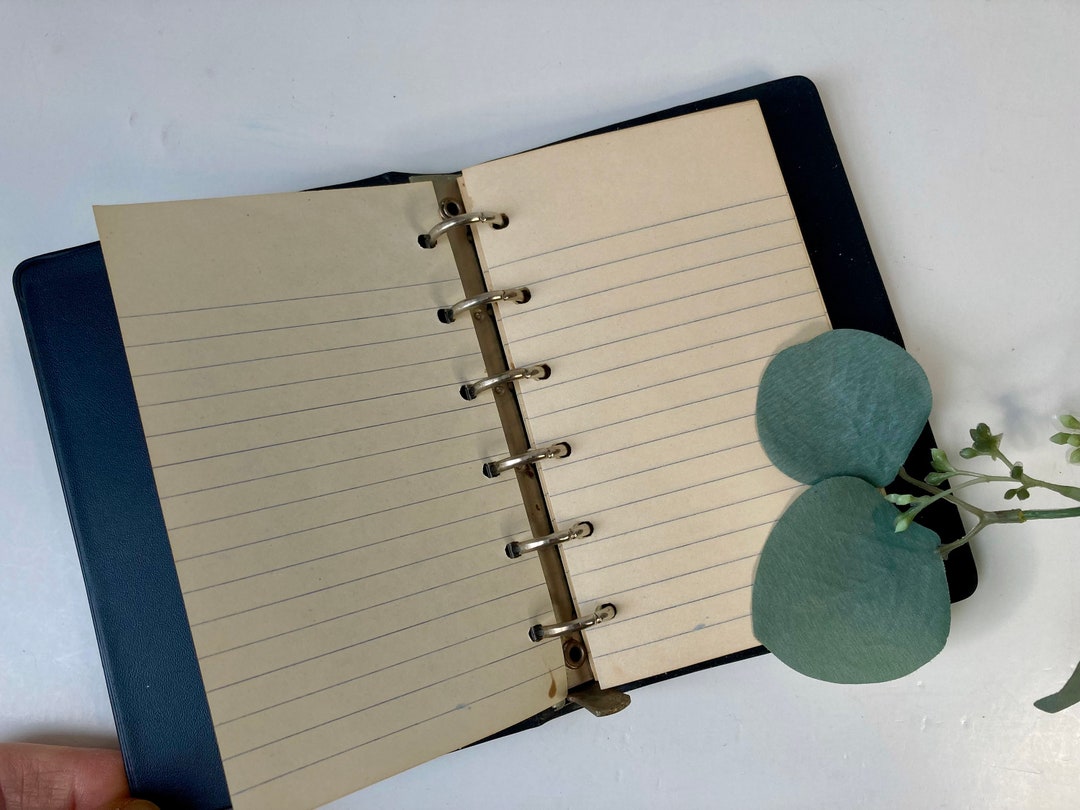 Small Black Notebook Ring Binder Filled W/ Lined Paper Pocket Vintage ...