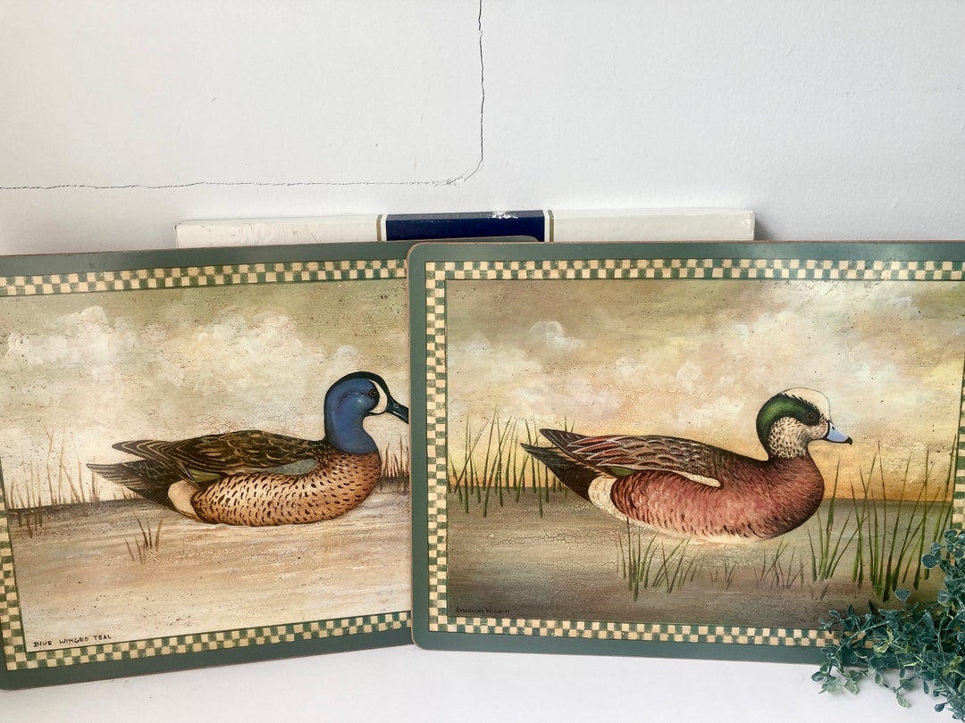 4 Pimpernel Placemats Ducks Water Fowl David Carter Brown Art Orig Box England Cork Back 1 Asis ...