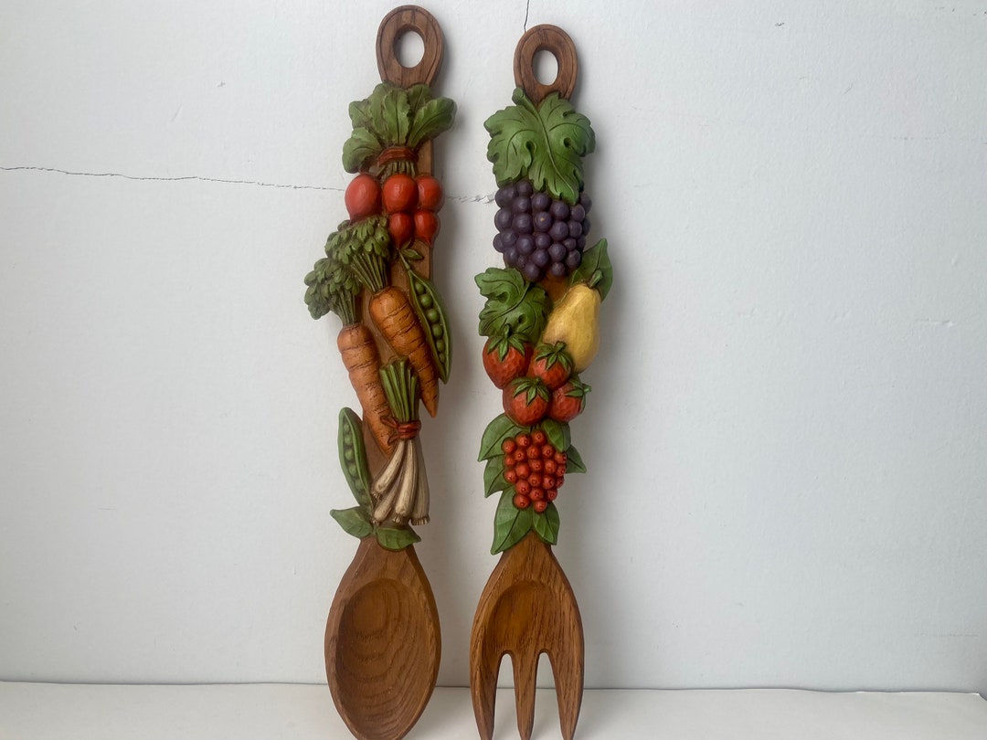 Syroco Spoon and Fork Wall Decor Set Fruits Vegetables #7455R Wood Look ...