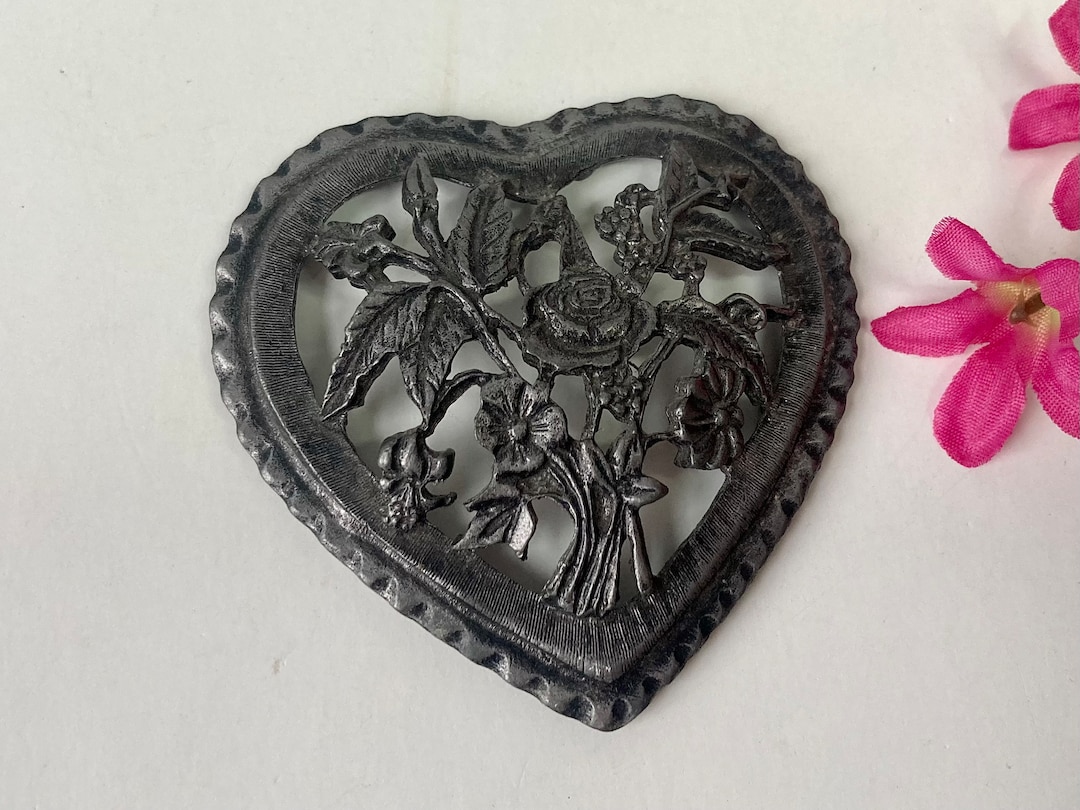 Metzke Pewter Heart Charm Roses Filigree 1985 Lid Romantic Convex ...