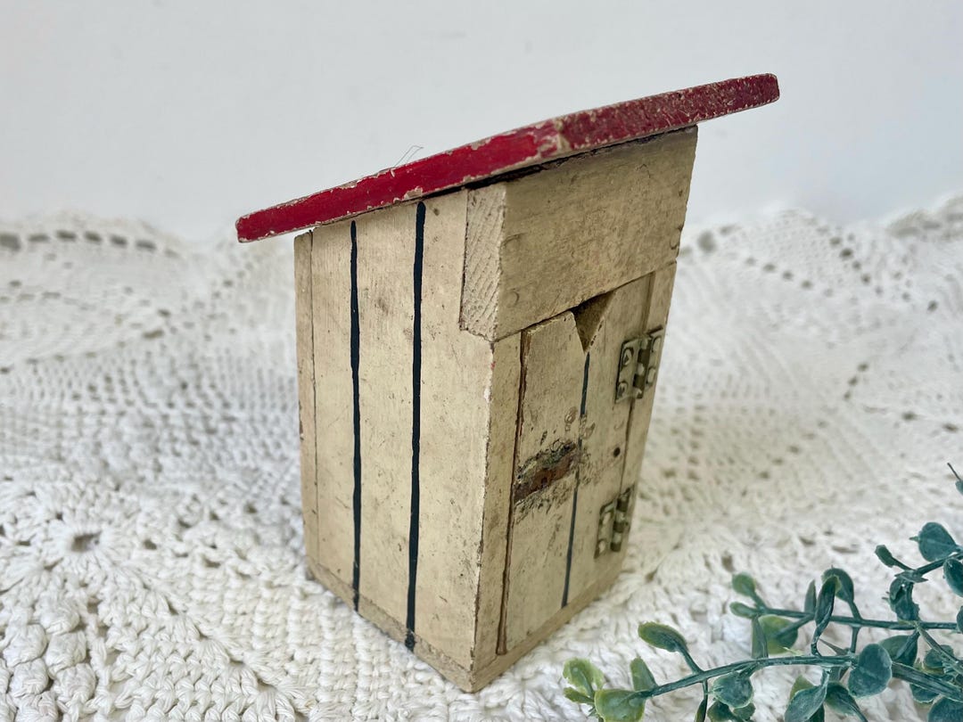 Miniature Wooden Outhouse Potty Dollhouse Handmade? Red Roof Vintage ...