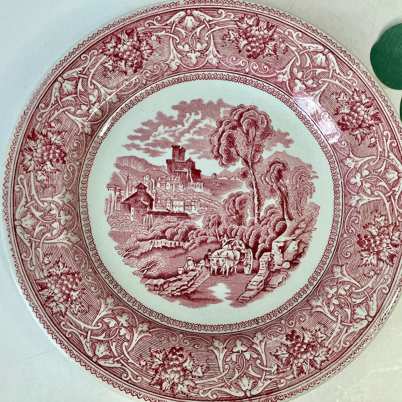 Red Transferware Plates - Etsy
