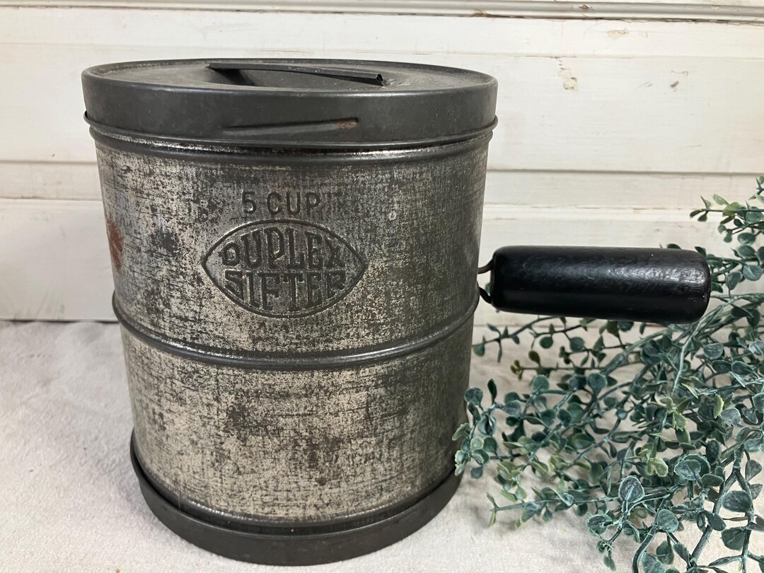 Duplex Double Flour Sifter Metal Black Wooden Handle 5 Cup Vintage ...