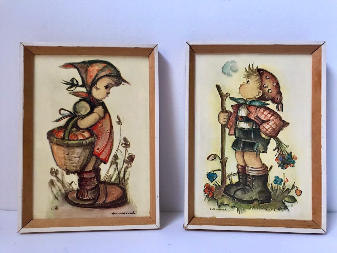 2 Hummel Wall Pictures Boy Girl Small Framed Prints Made in England ...