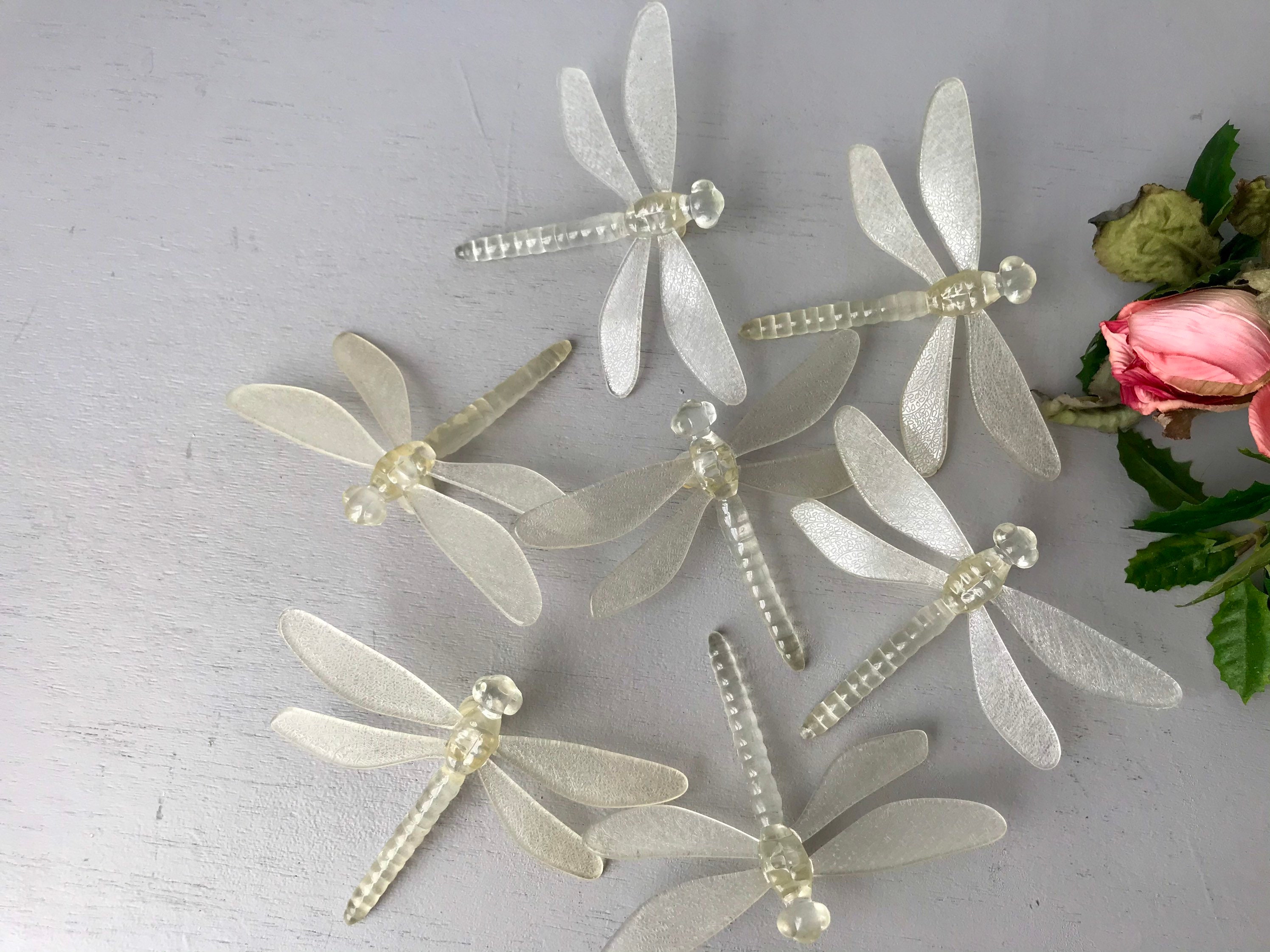 7 Clear Plastic Dragonflies Crafts Supplies 3 1/2 Garden Art | Etsy