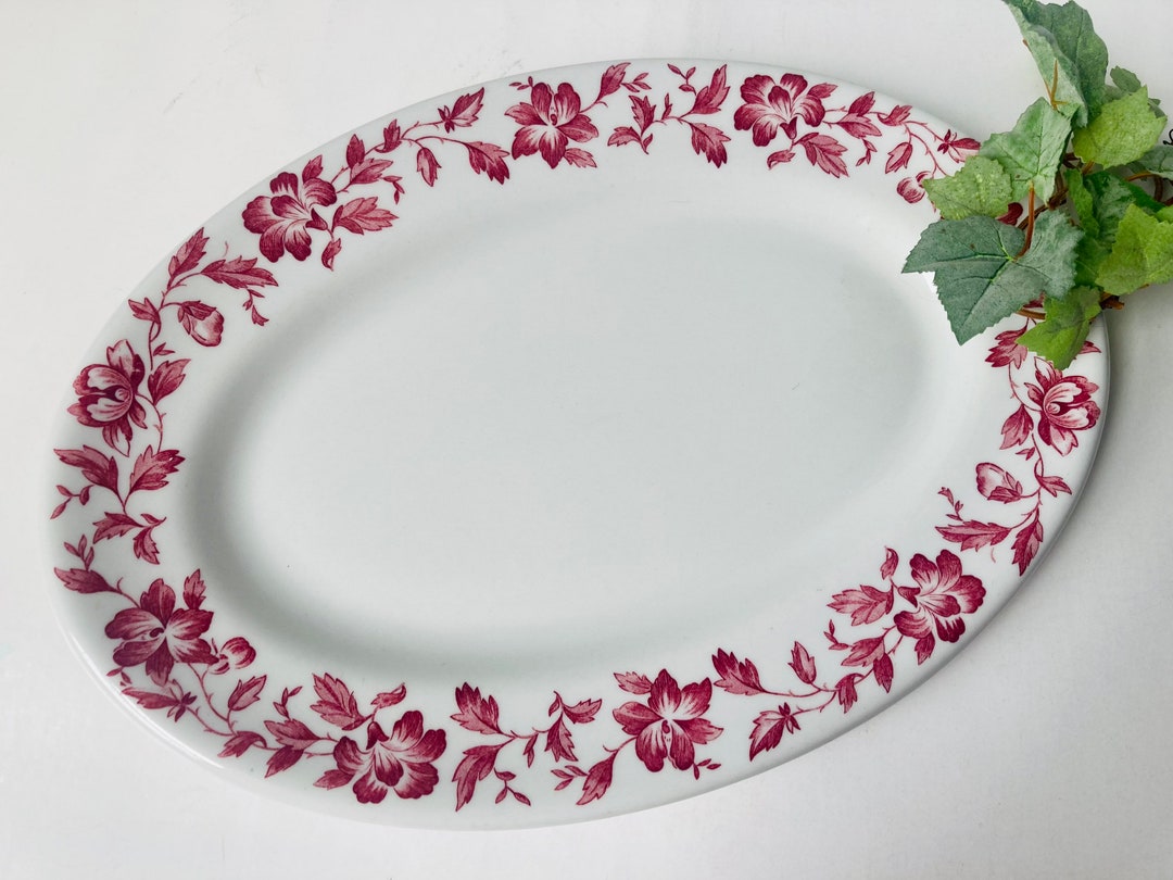 Shenango China Platter Maroon Floral Flowers Edge Red Pink Burgundy ...