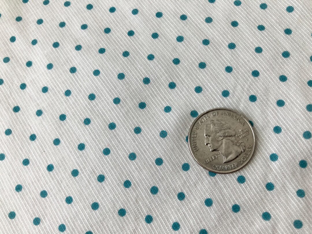 Teal Blue Polka Dot Dotted Fabric on White 1 Yard Vintage Sewing ...