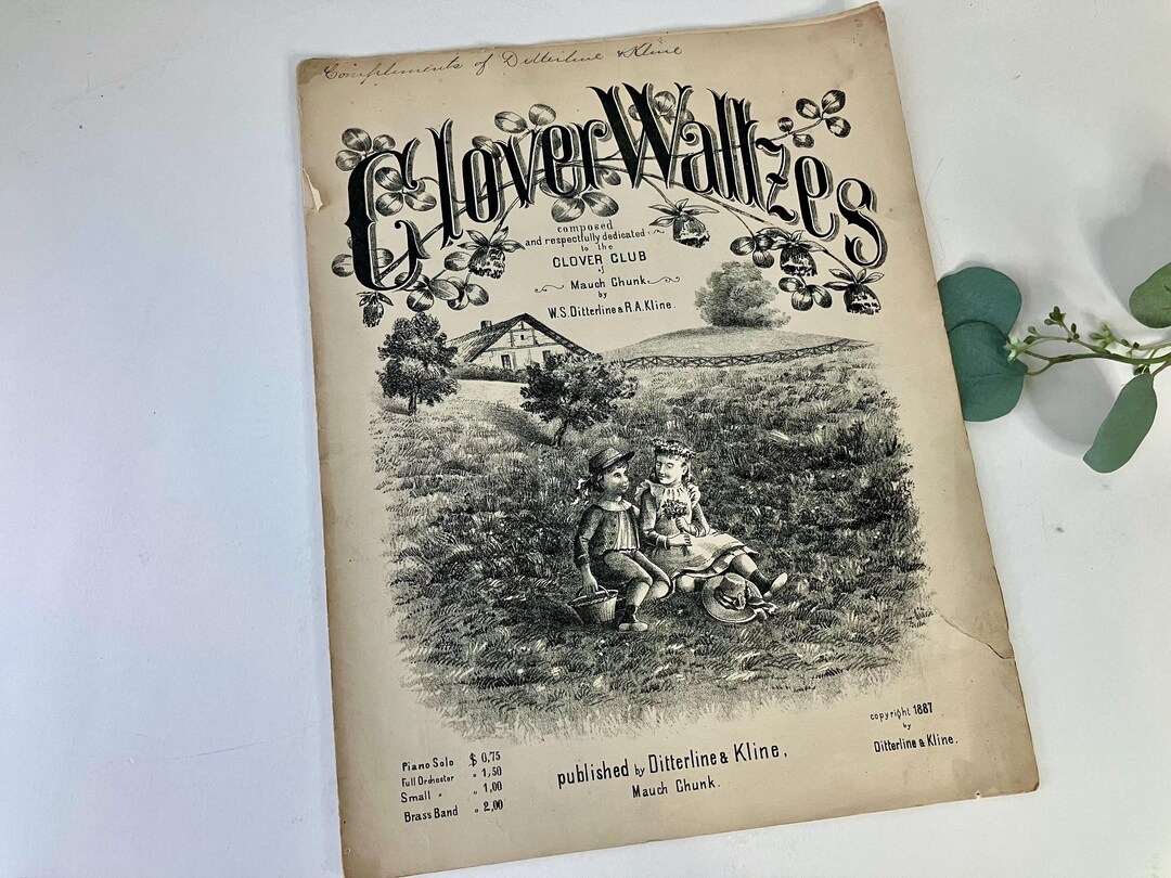 Gorgeous Sheet Music 1800s Engraving Clover Waltzes Victorian Children ...