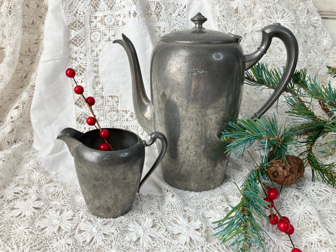 Teapot Creamer Set Pilgrim Solid Pewter 972 Silver Tone Serving Vintage ...