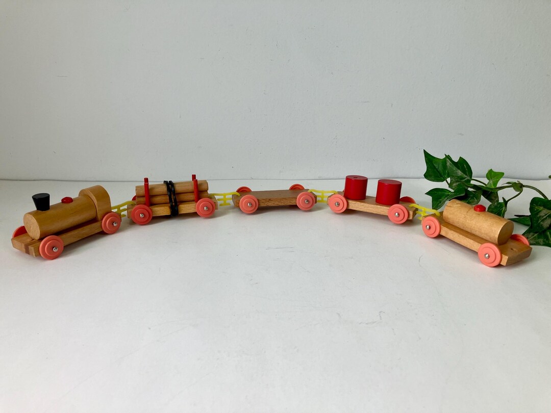 Small Wooden Train Toy 5 Cars Engine Vintage Childrens Play Decor - Etsy