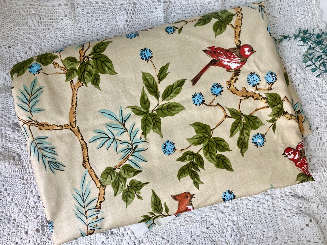 Waverly Fabric Porcelain Birds 1 Yard BTY Decorator Beige Muted Red ...
