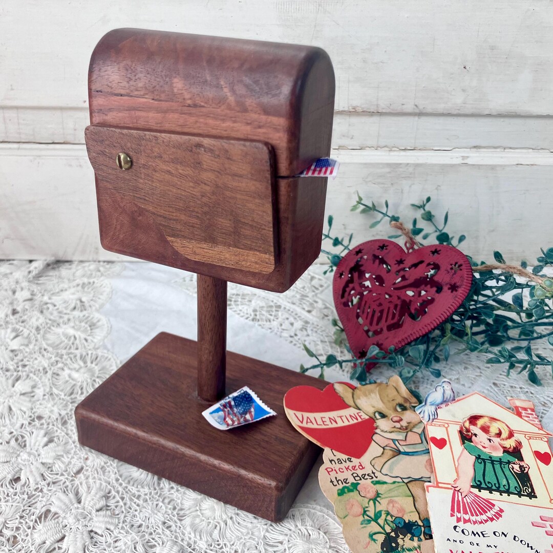 Hand Crafted Postage Stamp Dispenser Mailbox Wooden Moveable Flag ...