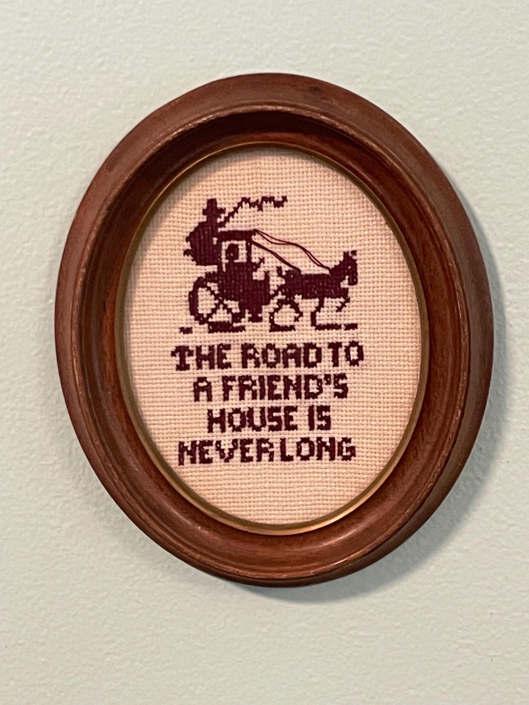 Framed Cross Stitch “road to a Friends House is Never Long” - Etsy