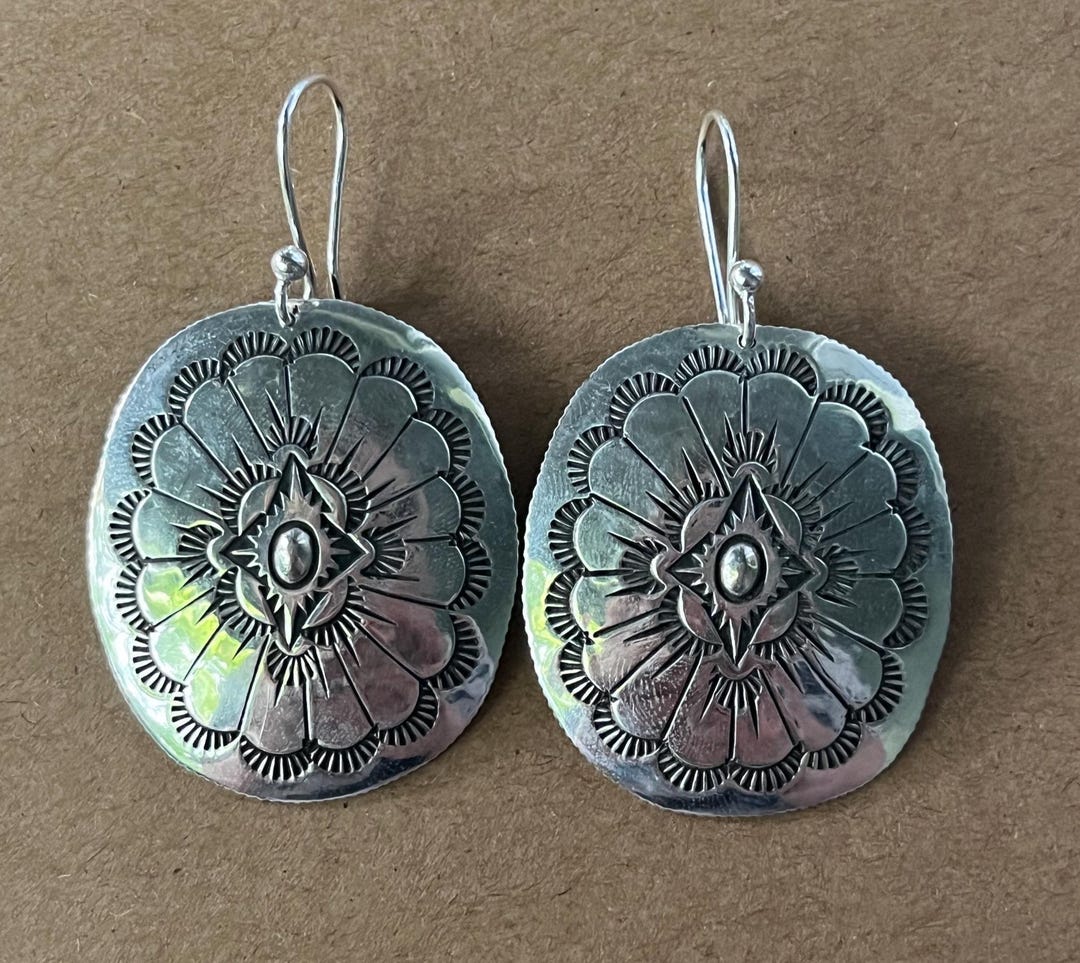 Harvey Bear Track Earrings A+ Amazing Navajo Harvey Bear Track Silver ...