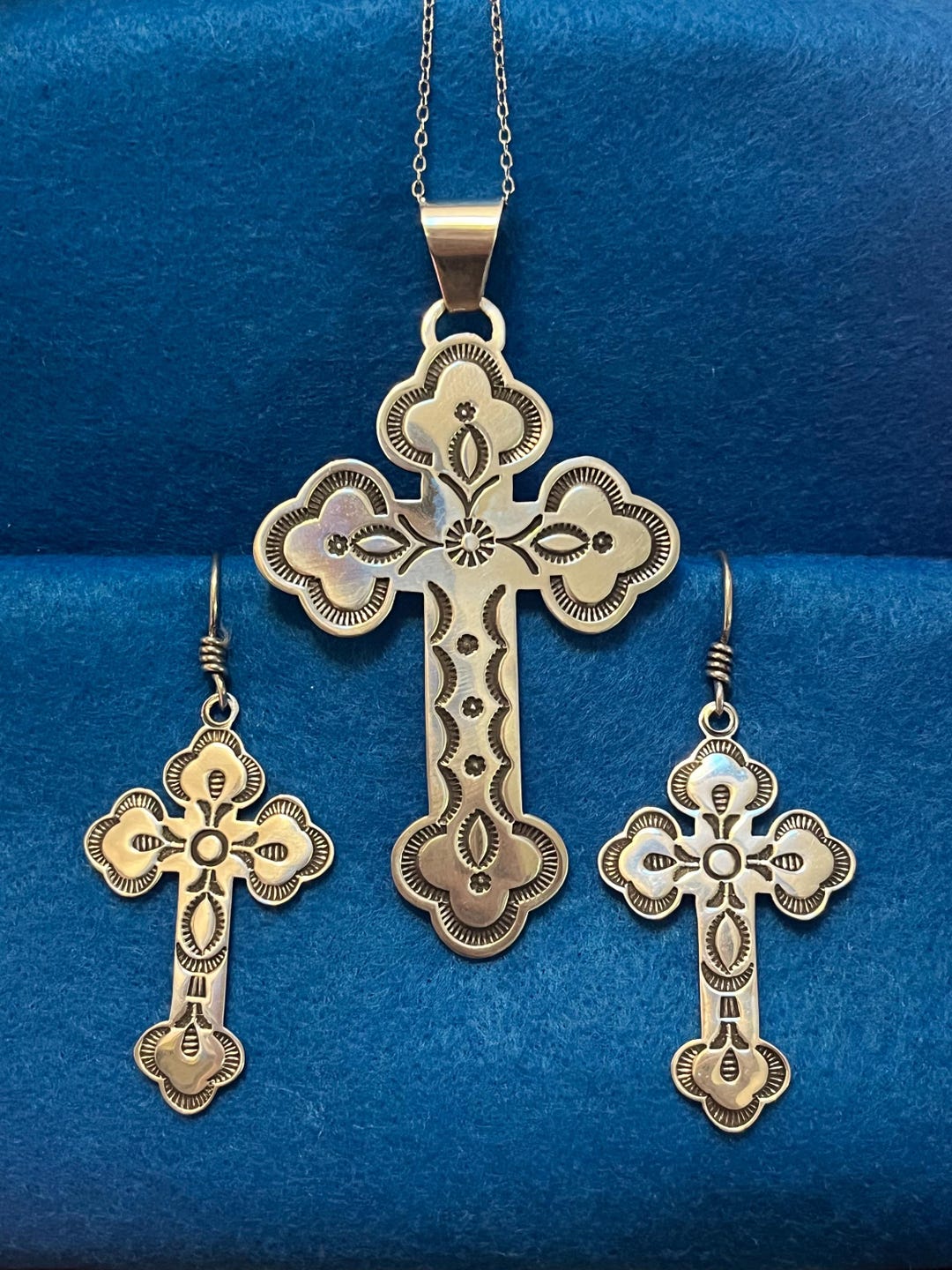 Signed LN Lloyd Nelson 1990s Large Sterling Cross Pendant and Earrings ...