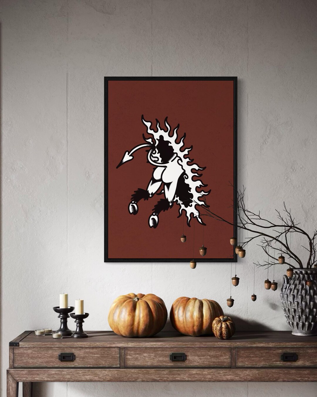 Old School Tattoo Digita, Art Poster, Devil Legs With Flames, Vintage ...