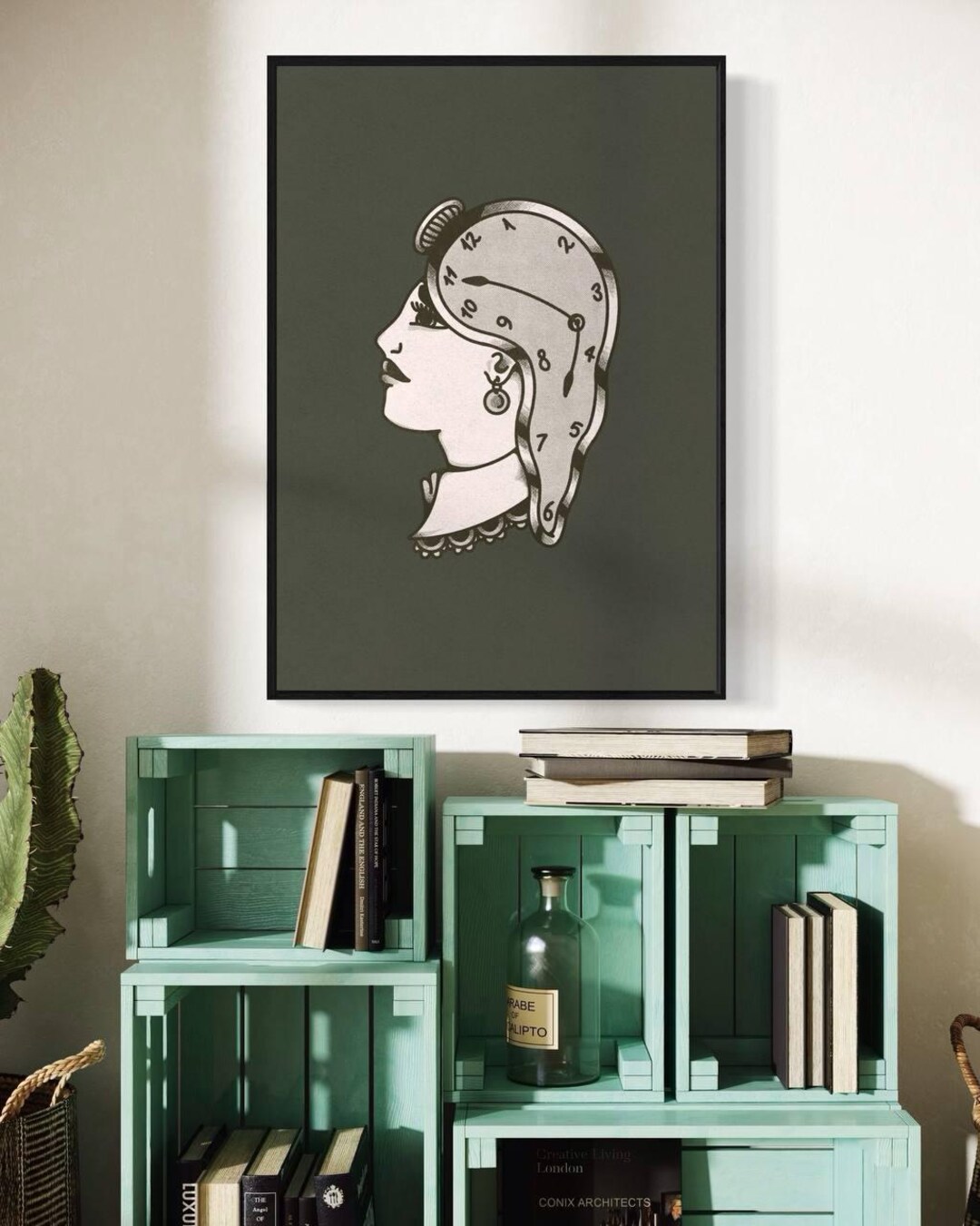 Time Woman Tattoo Design – Retro Head Sketch – Clock Hair Art - Etsy