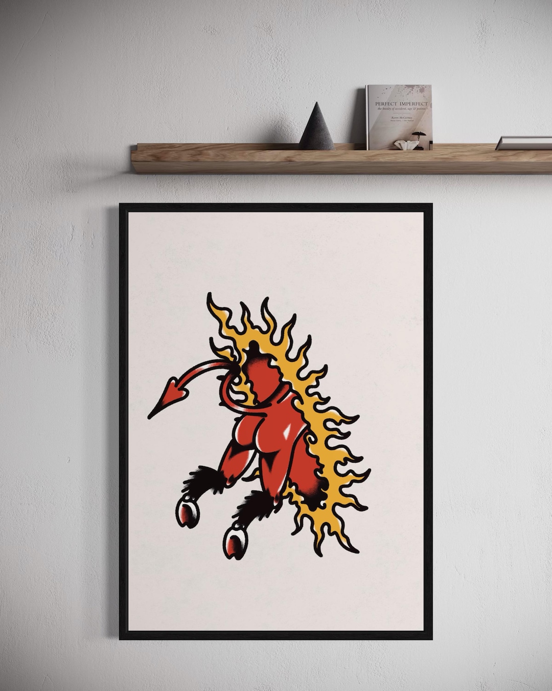 Flaming Devil Legs Digital Poster, Tattoo-inspired Wall Art, Retro Old ...