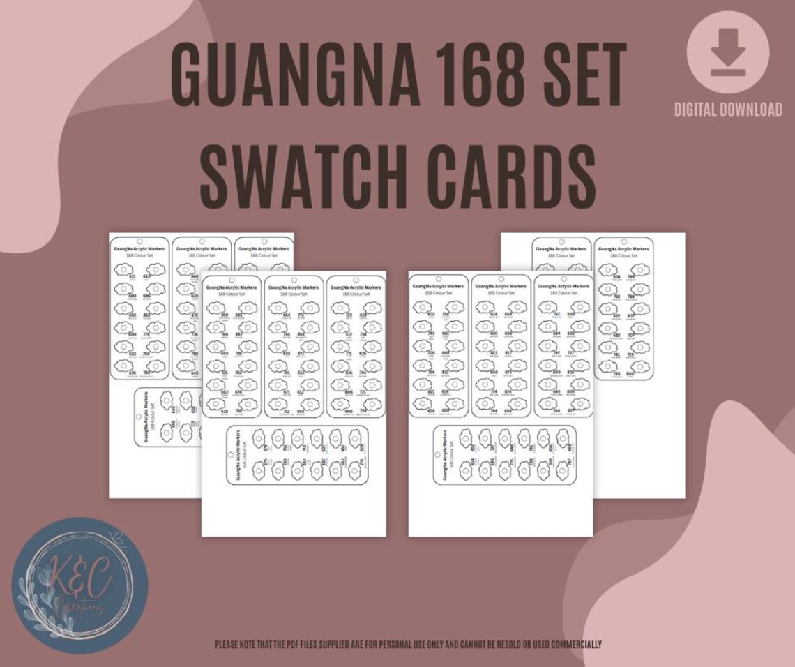 Guangna 168 Piece Acrylic Brush Marker Swatch Sheets - Digital PDF ...