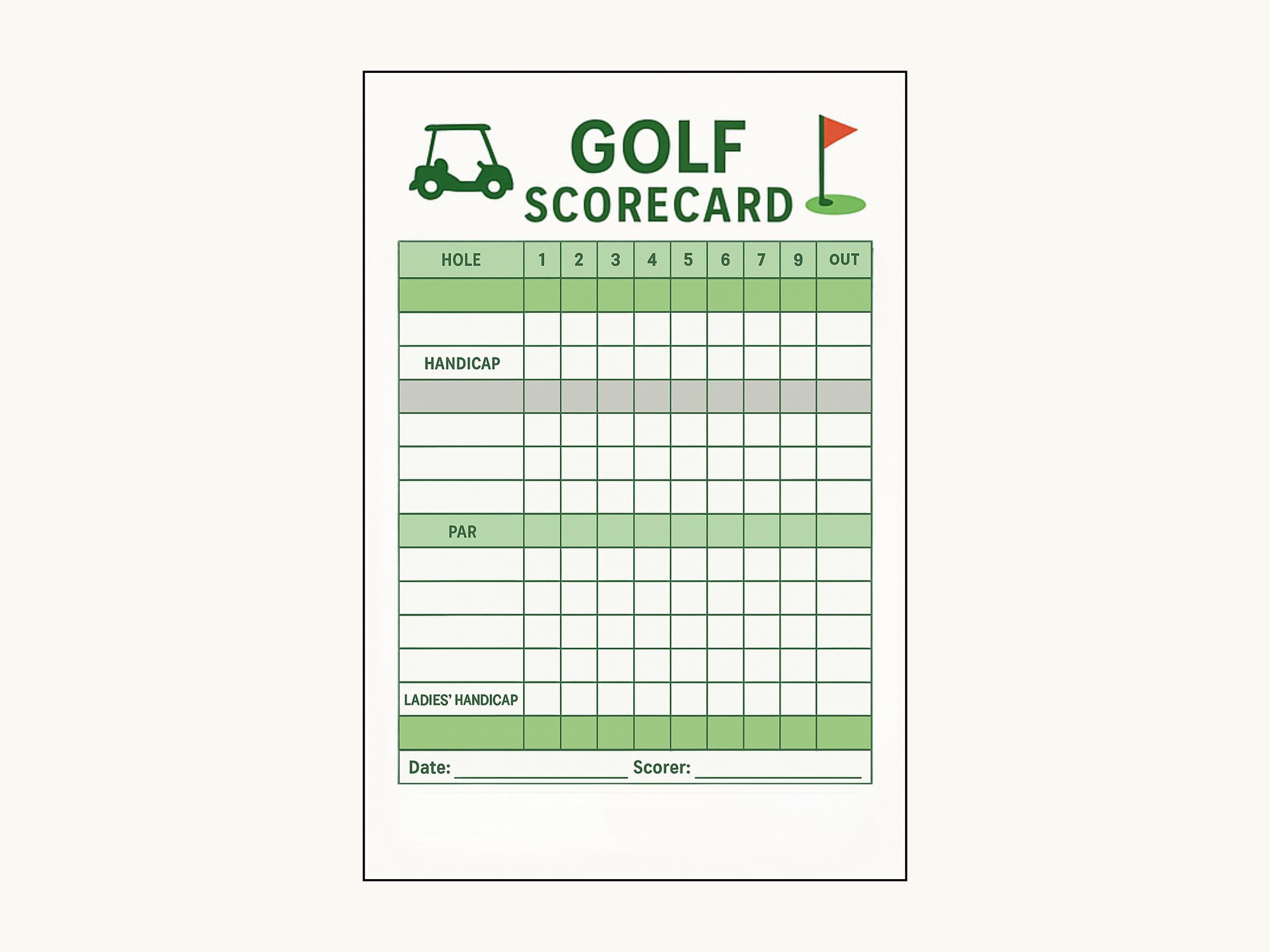 Golf Scorecard Printable – 9 Hole Digital Download, Editable PDF Golf ...