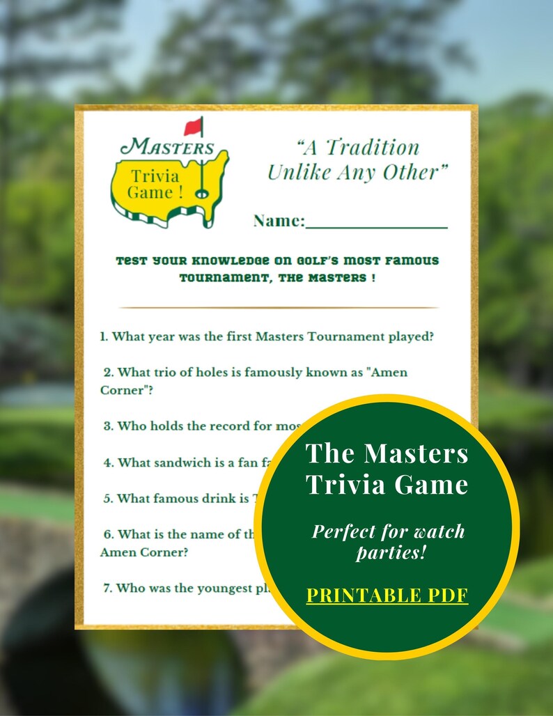 The Masters Printable Trivia – Golf Party Game - Etsy