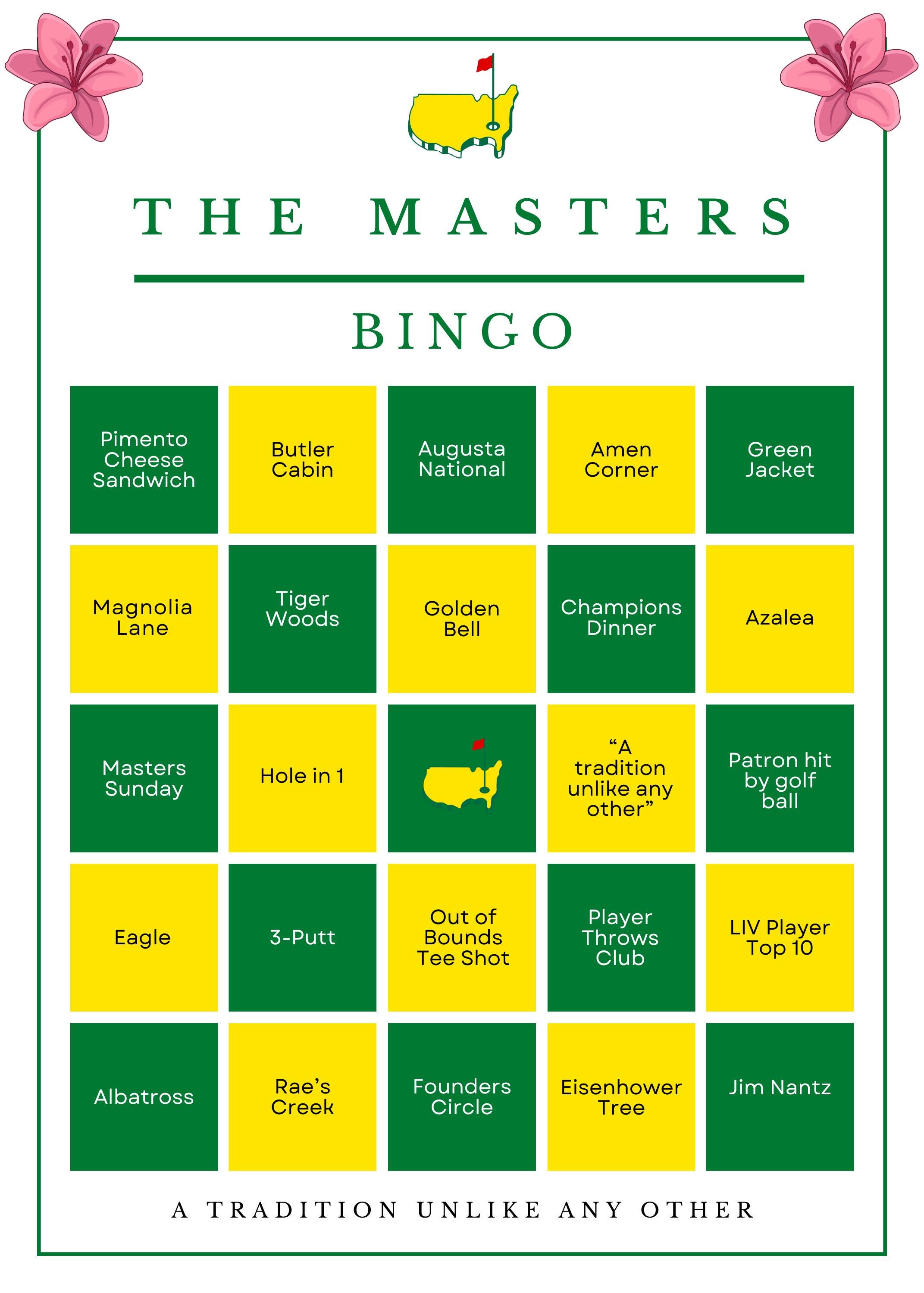 Masters Bingo – Golf Watch Party Game Printable - Instant PDF Download ...