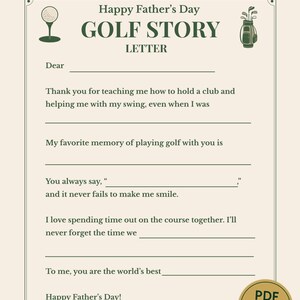 Father’s Day Golf Story Letter – Printable Fill-in-the-blank Keepsake ...